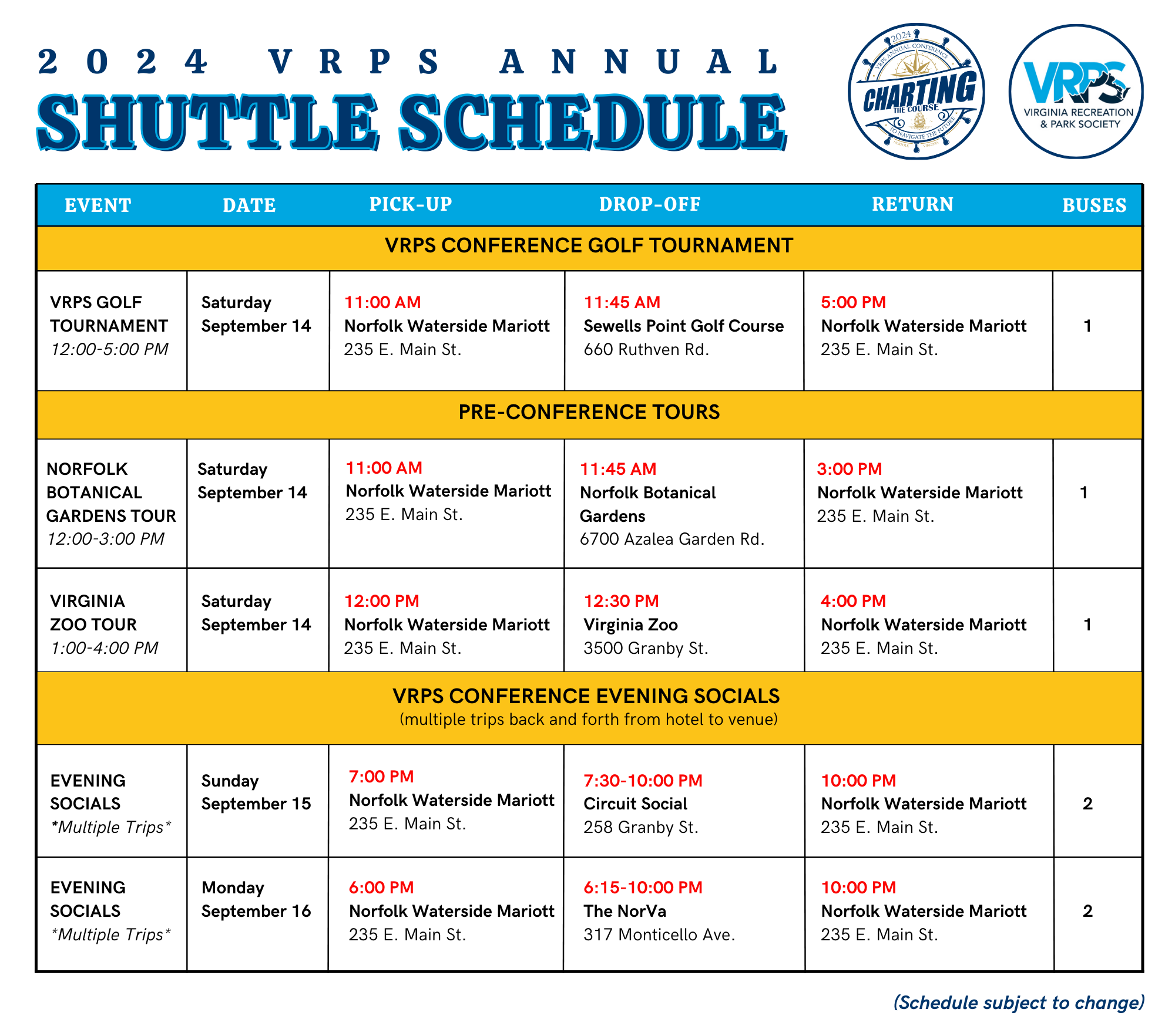 Shuttle Schedule 2024